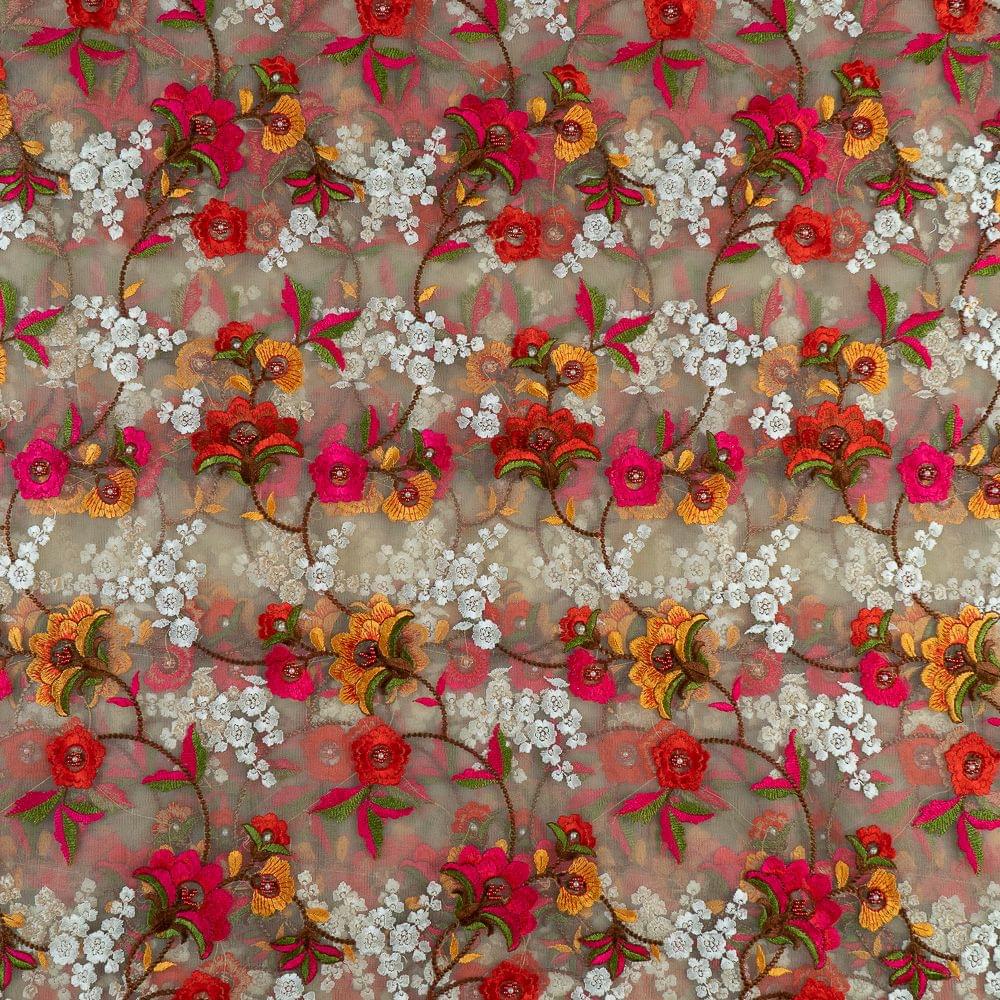 Bage Color Net With Multi Color Embroidery and Beads