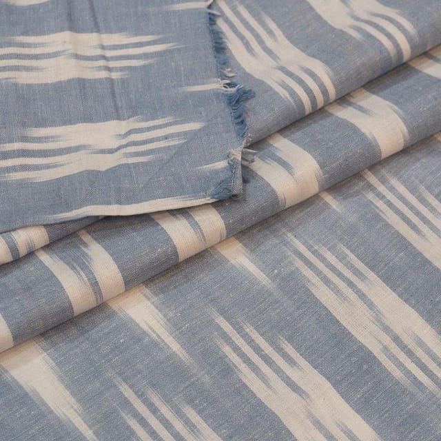 Light Blue & White Colour Pure Cotton Ikat