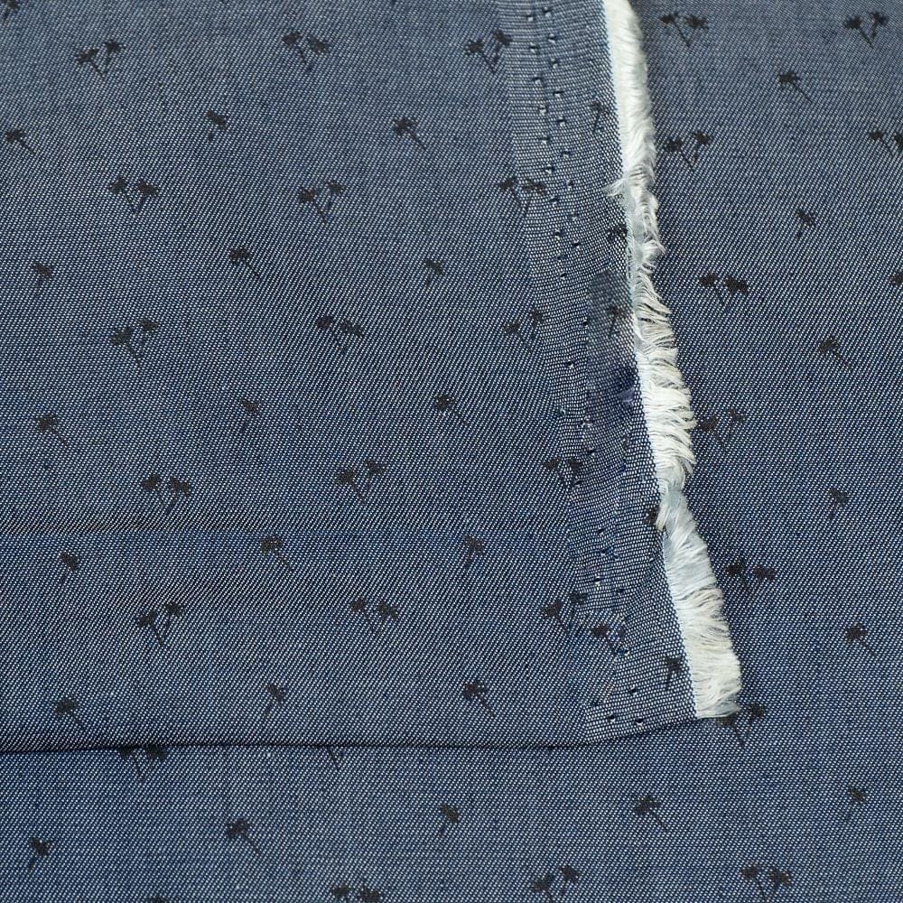 Blue Color Tencel Denim Cherry Printed Fabric