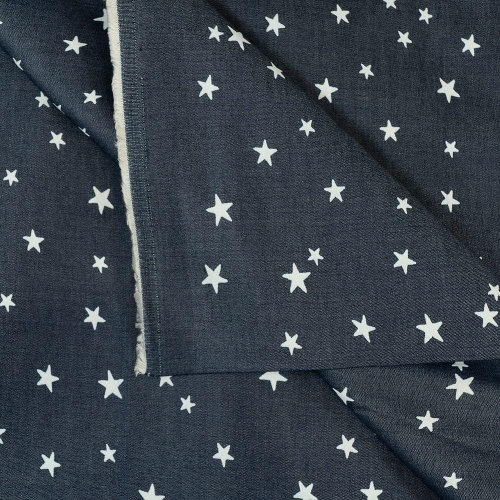 Blue Color Denim Star Printed Fabric
