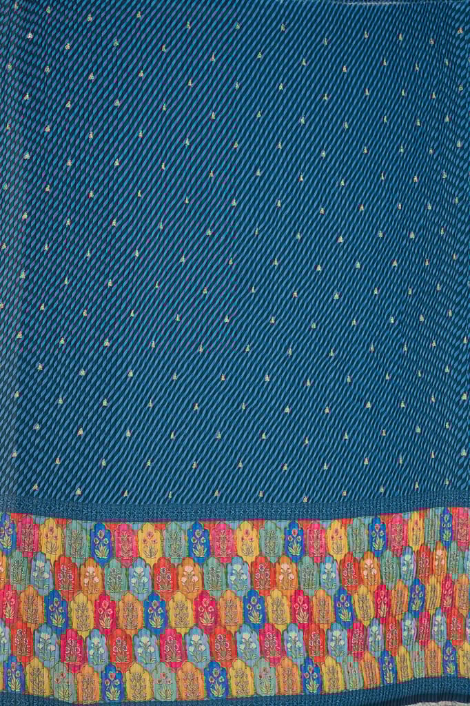 Firozi Color Embroiderd Georgette Pleated Print with Green Border