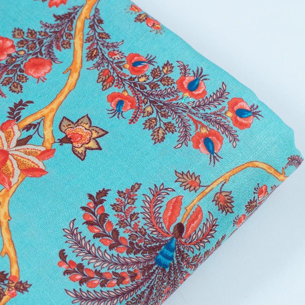 Firozi Color Linen Cotton Digital Print