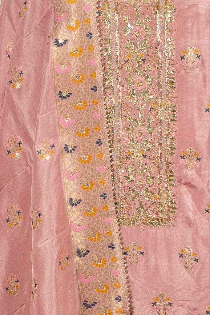 Onion Pink Color Dola Silk Embroidered Shirt with Bottom and Dola Silk ...