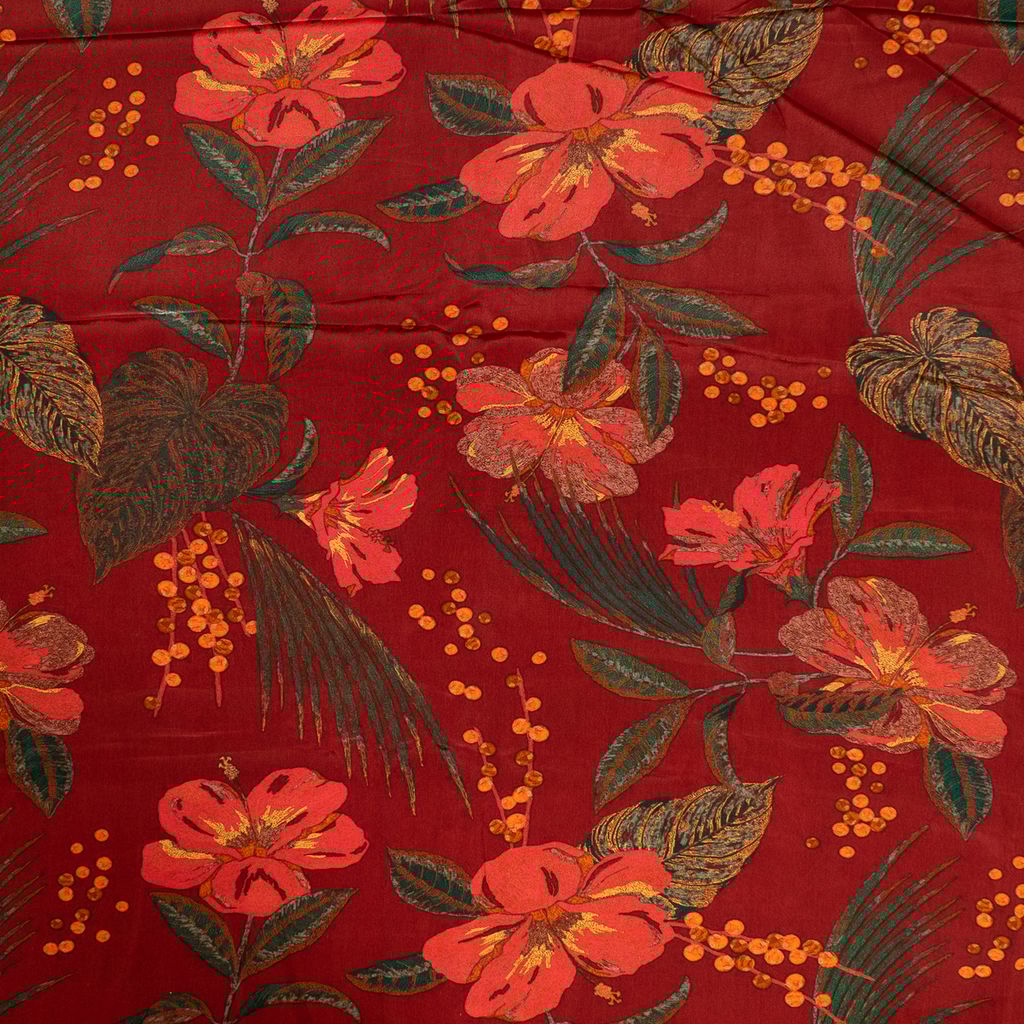 Maroon Color Viscose Crepe Printed Fabric