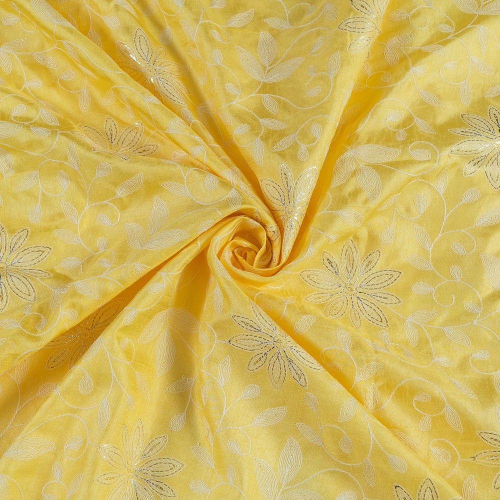 Yellow Color Dola Silk Embroidery