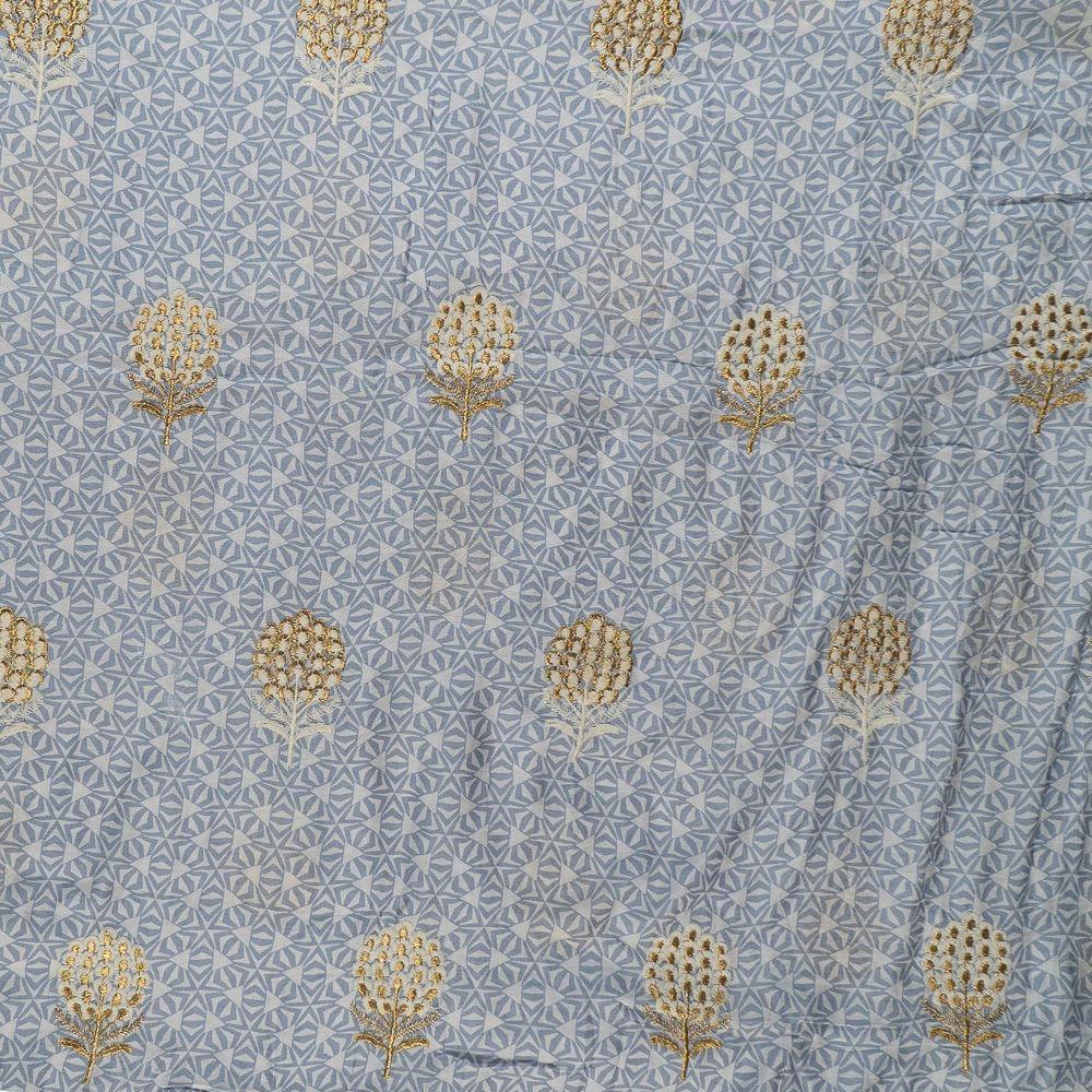 Sky Blue Color Muslin Print With Embroidery