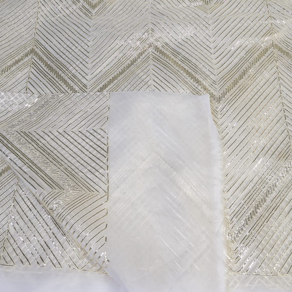 White Color Dyeable Organza Embroidered Fabric