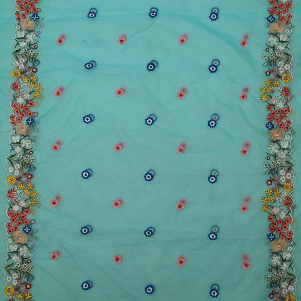 Firozi Color Thread Embroidered Organza Set