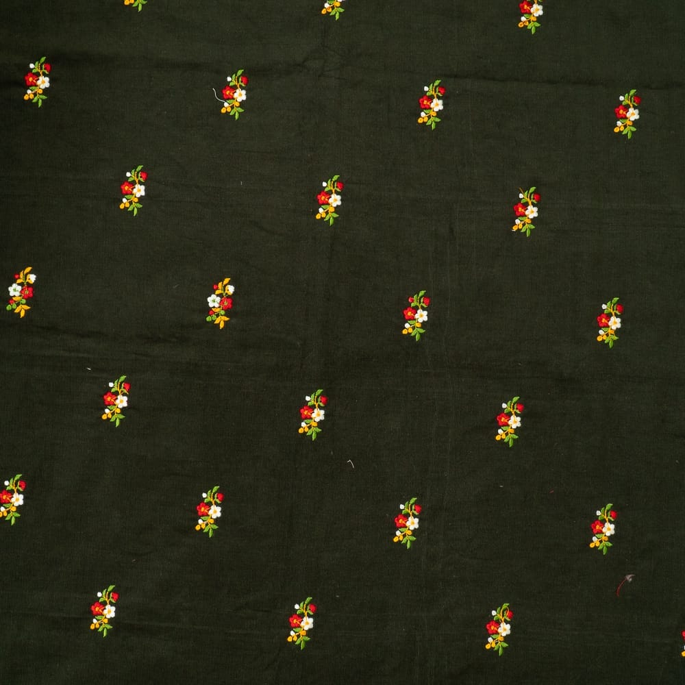 Military Green Color Corduroy Embroidered Fabric