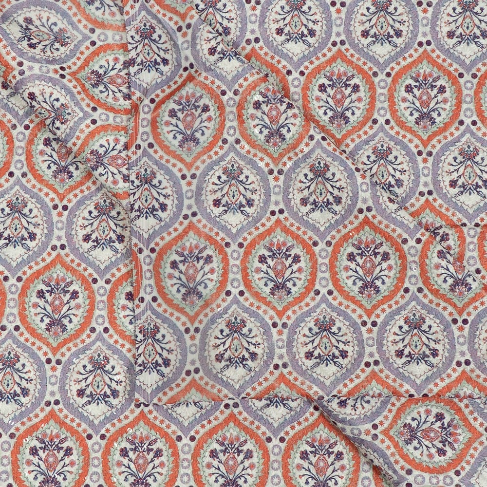 Multi Color Velvet Print with Embroidery Fabric