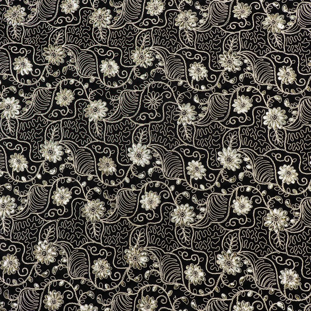 Black Color Velvet Embroidered Fabric
