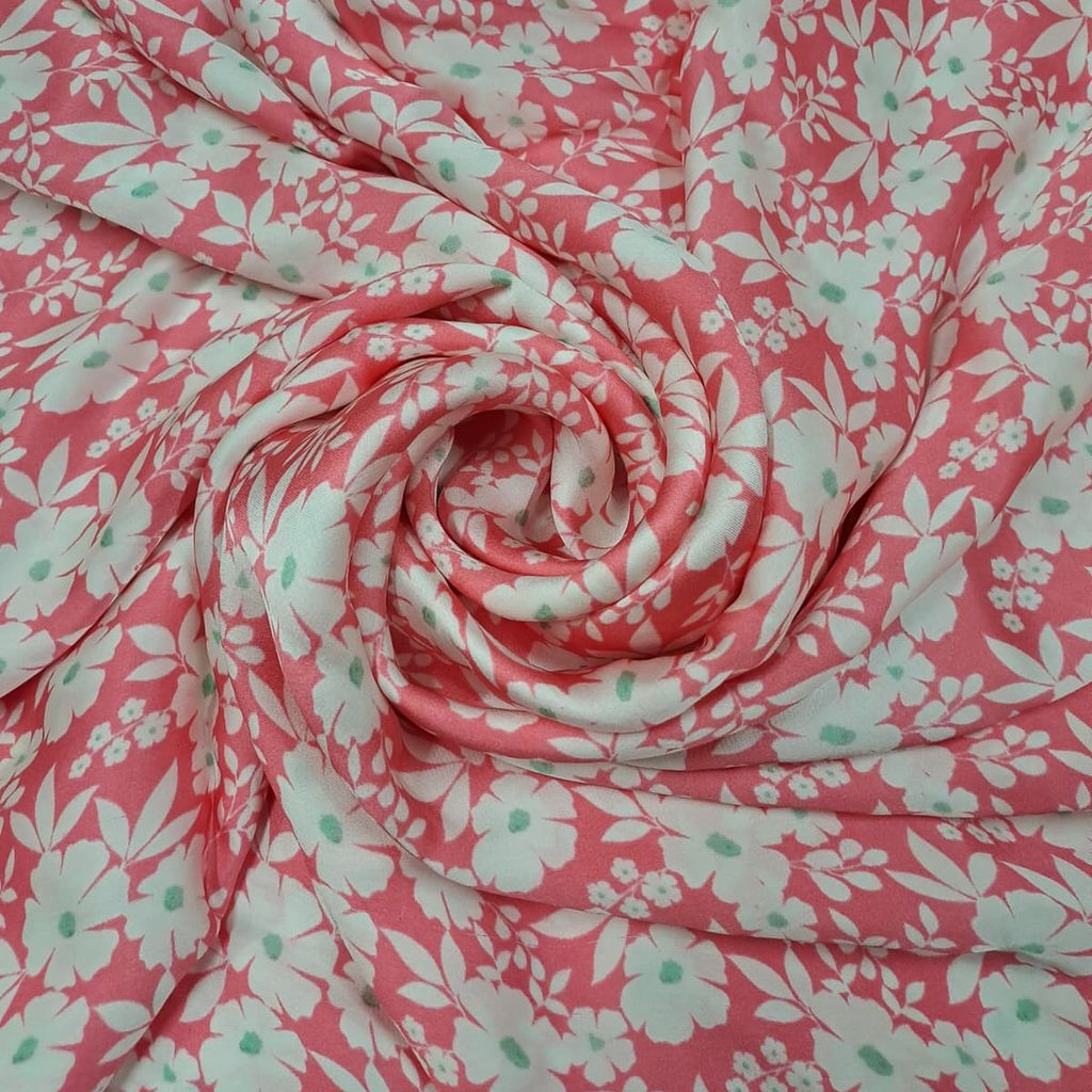 Baby Pink Color Satin Printed Fabric