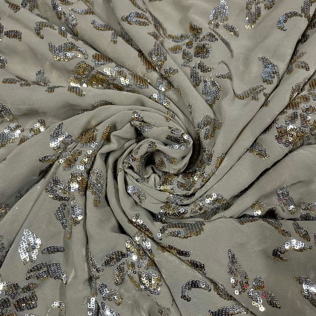 Brown Color Georgette Embroidered Fabric