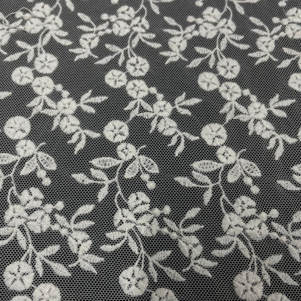 White Color Net Embroidered Fabric