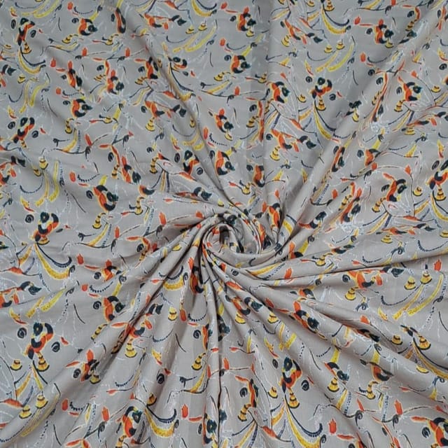 Beige Color Cotton Linen Printed Fabric