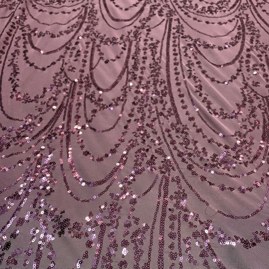 Lavender Color Net Embroidered Fabric