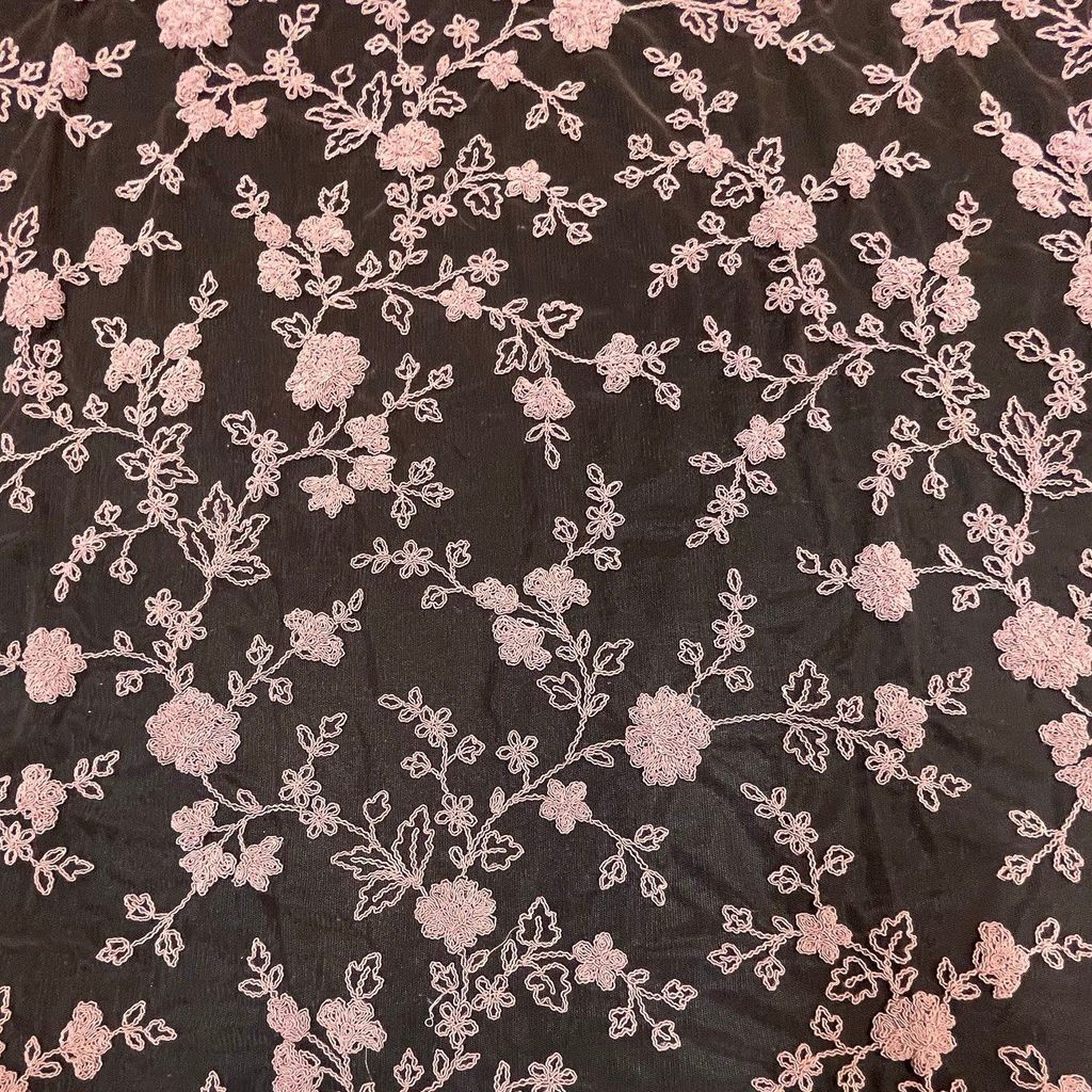Pink Color Net Embroidered Fabric