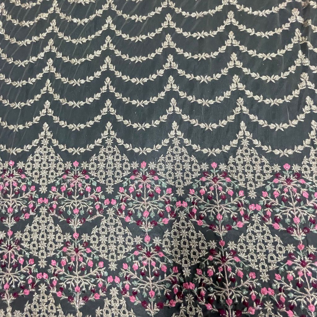 Beige Color Net Embroidered Fabric