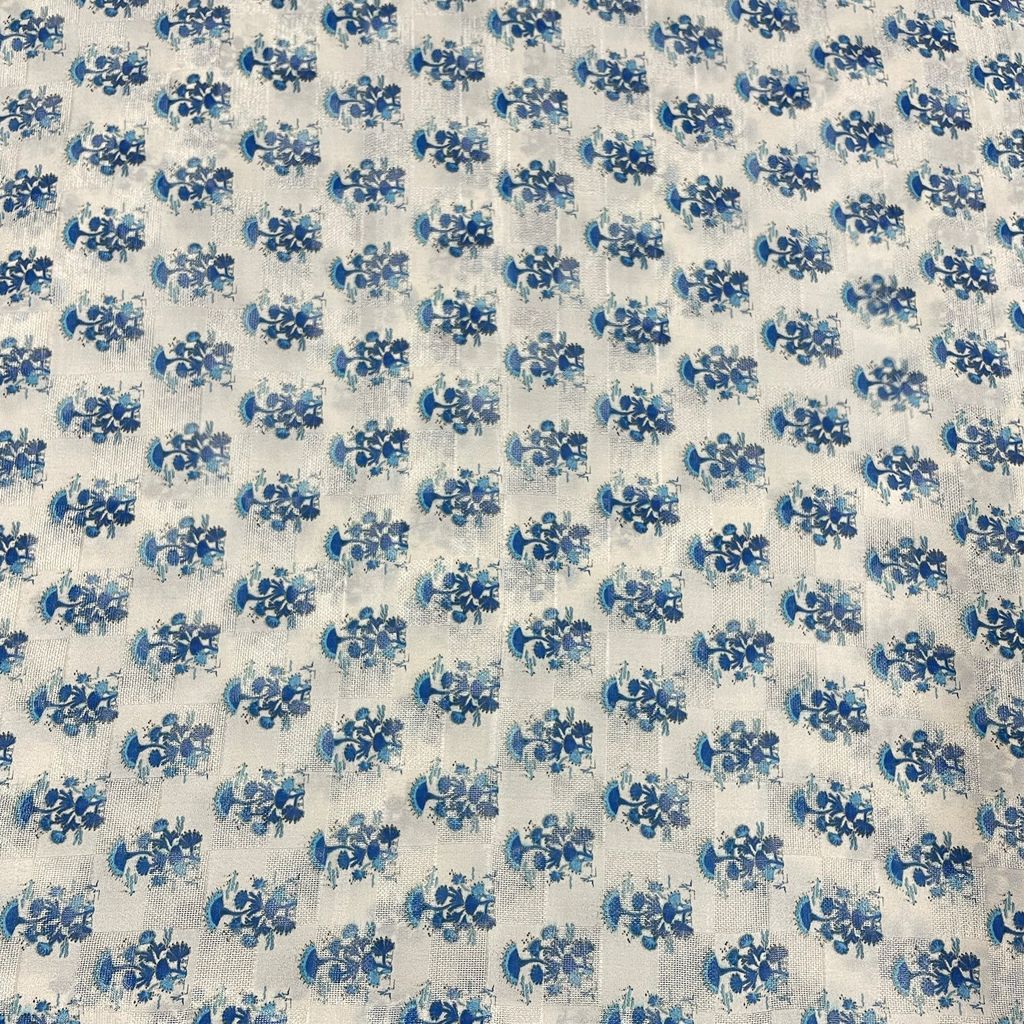 White Color Pure Silk Checknet Printed Fabric