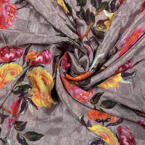 Move Color Pure Silk Checknet Printed Fabric