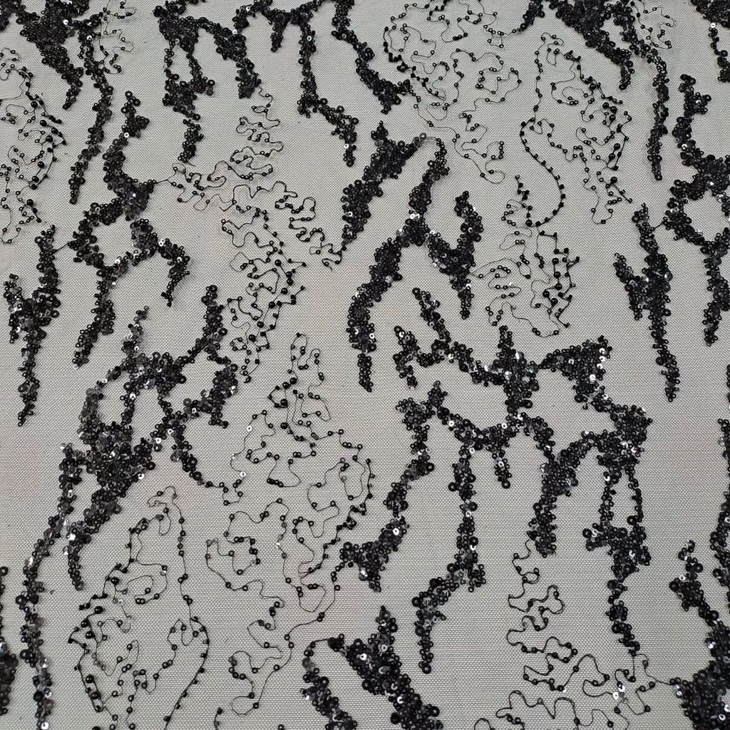 Black Color Net Embroidered Fabric