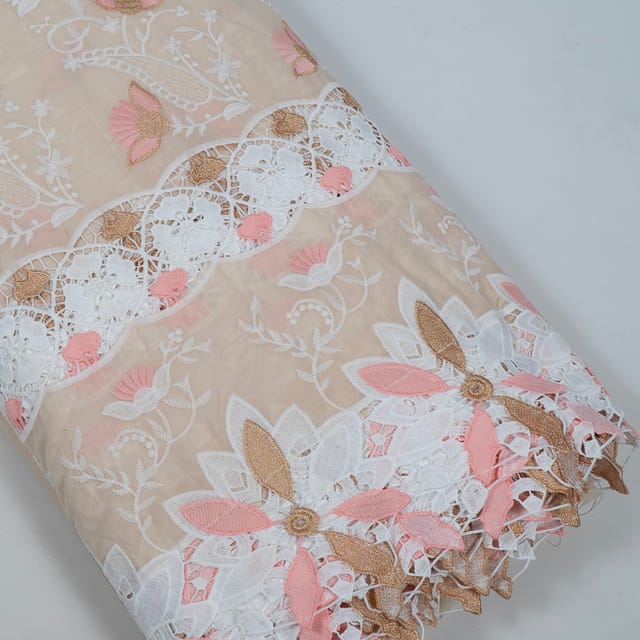 Beige Color Cotton Embroidered Fabric