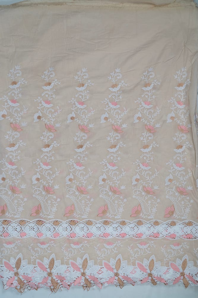 Beige Color Cotton Embroidered Fabric