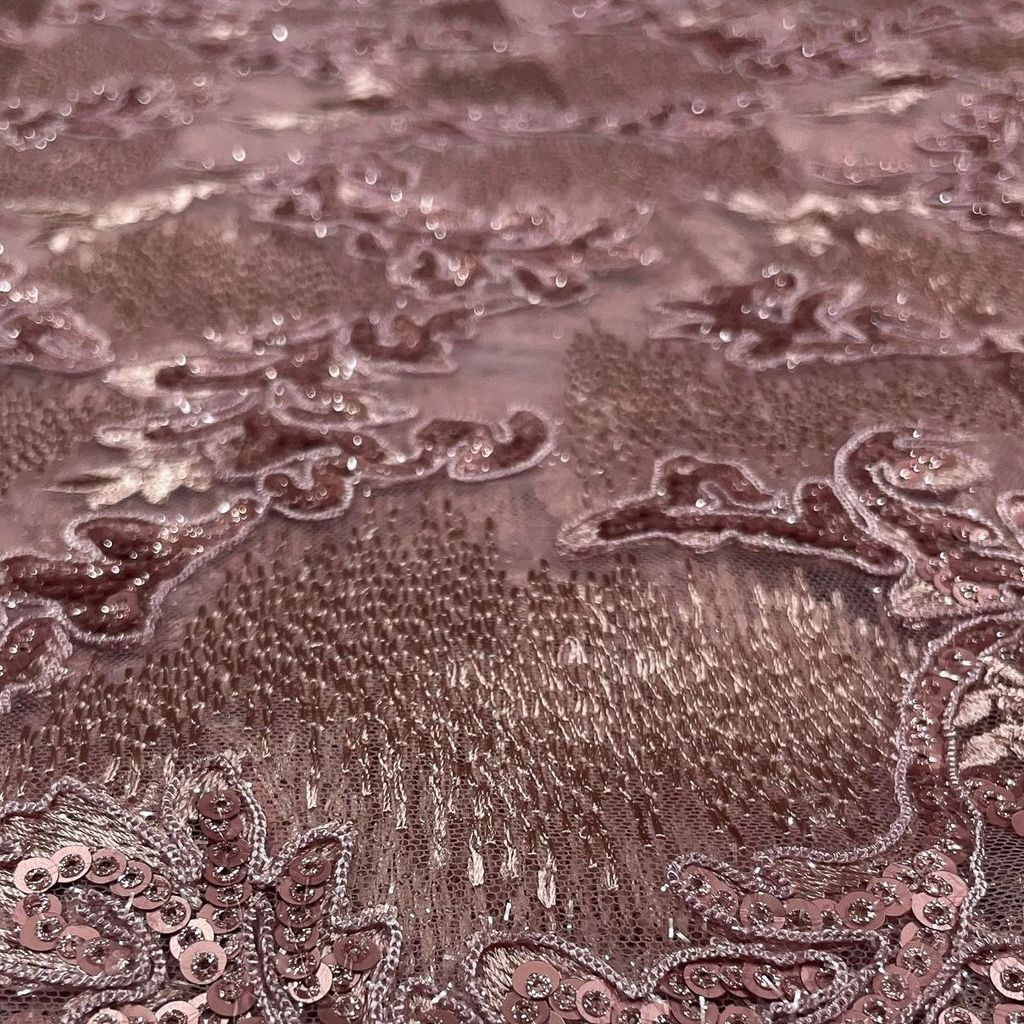 Pink Color Net Embroidered Fabric