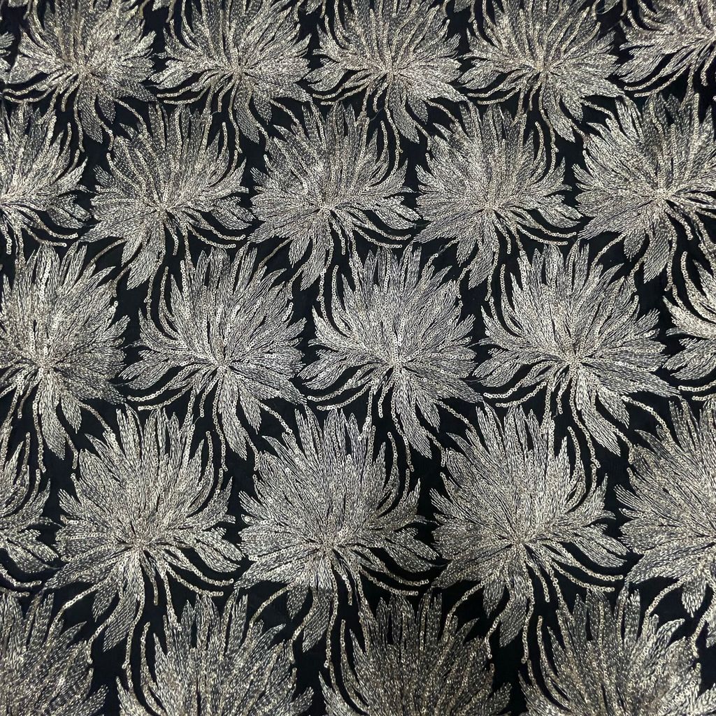Black Color Net Embroidered Fabric