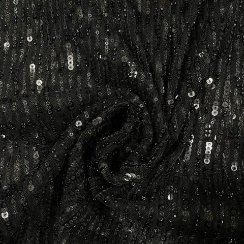 Black Color Net Sequins Embroidered Fabric