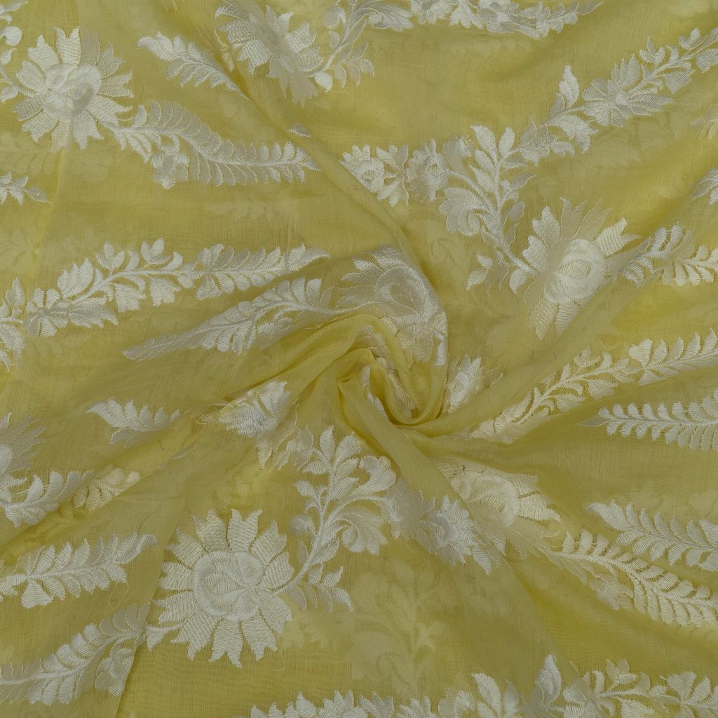 Pure Mul Chanderi Embroidered Fabric
