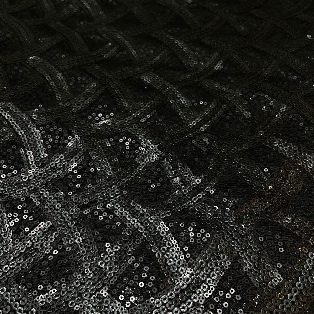 Black Color Net Embroidered Fabric