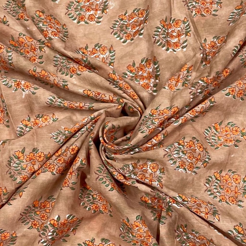 Orange Color Cotton Voil Printed Fabric