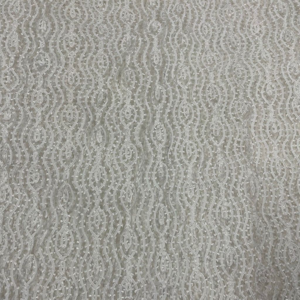 White Color Net Embroidered Fabric