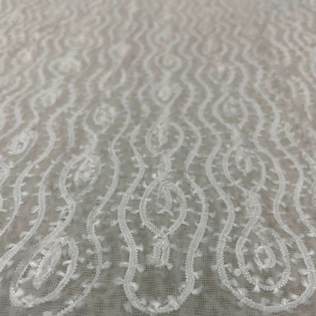 White Color Net Embroidered Fabric