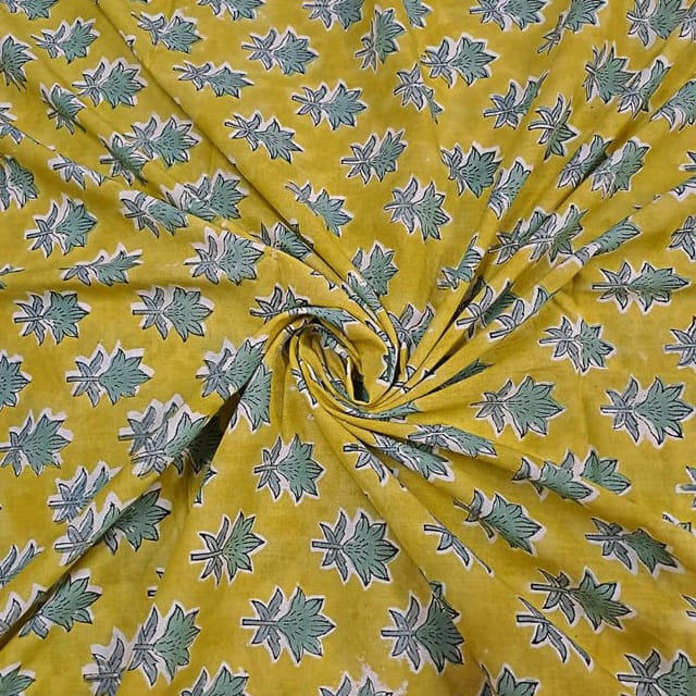 Yellow Color Cotton Cambric Printed Fabric