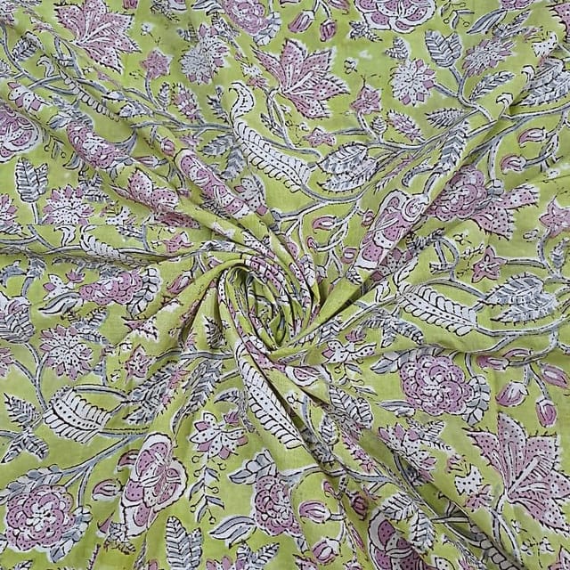 Yellow Color Cotton Cambric Printed Fabric