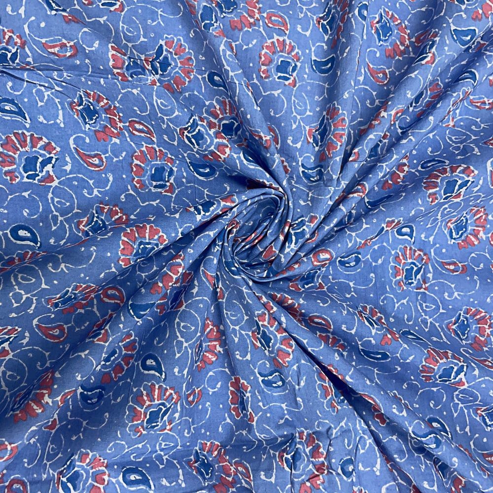 Sky Blue Color Cotton Cambric Printed Fabric