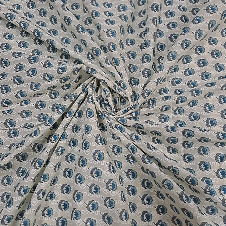 White Color Cotton Cambric Printed Fabric
