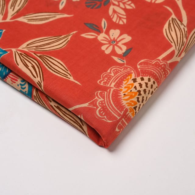 Brick Red Color Cambric Cotton Printed Fabric