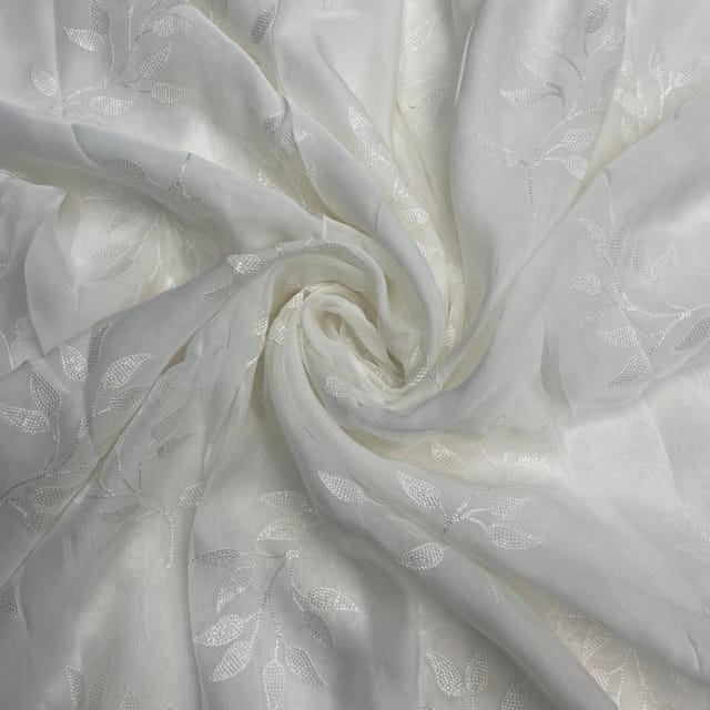 Off White Color Floral Dyeable Organza Embroidered Fabric