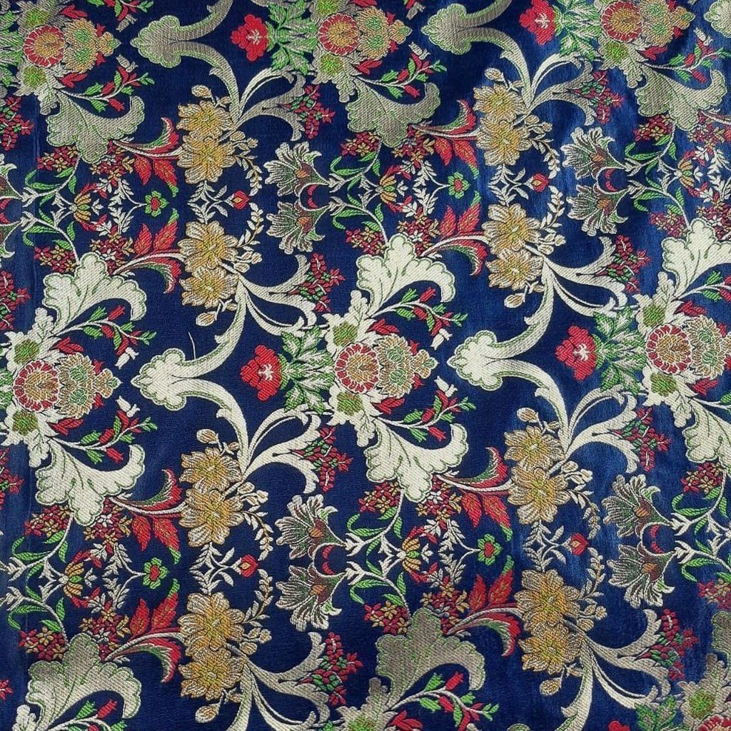 Navy Blue Color Brocade Fabric