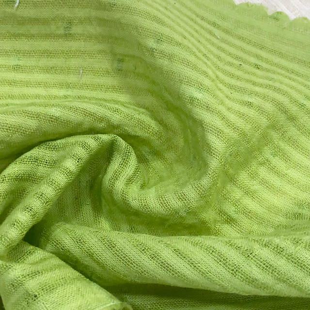 Lime Green Color Cotton Dobby Strips Fabric