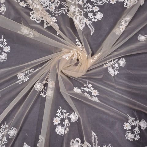 Light Gold Color Net Embroidered Fabric