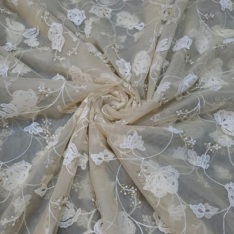Light Gold Color Net Embroidered Fabric