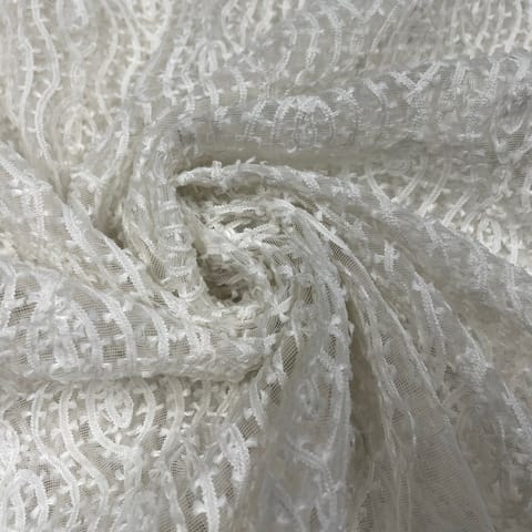 White Color Net Embroidered Fabric