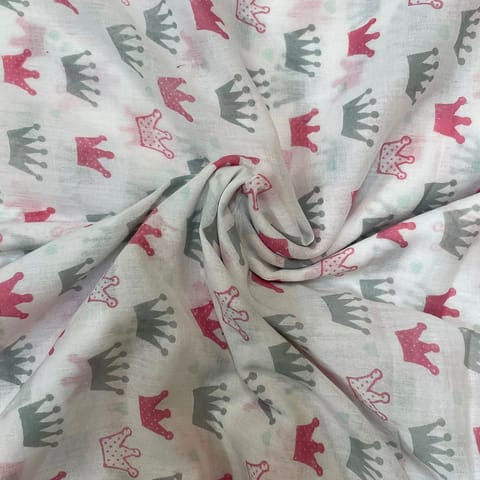 White Color Cotton Voil Printed Fabric