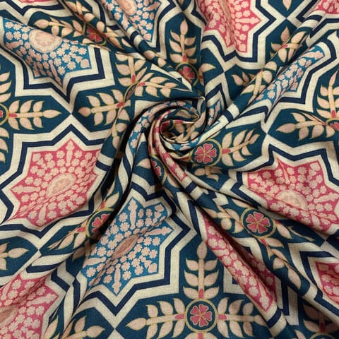 Beige Color Pure Matka Silk Printed Fabric