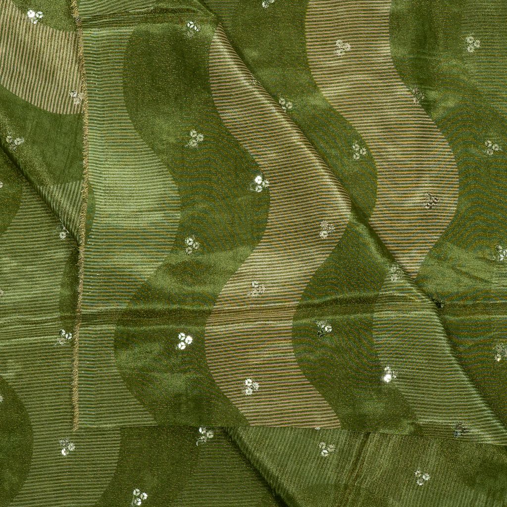 Green Color Tissue Silk Print with Embroidered Fabric