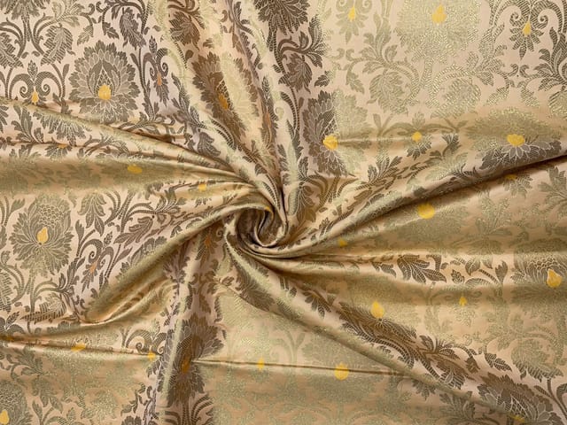 Light Yellow Color Floral Semi Brocade Fabric